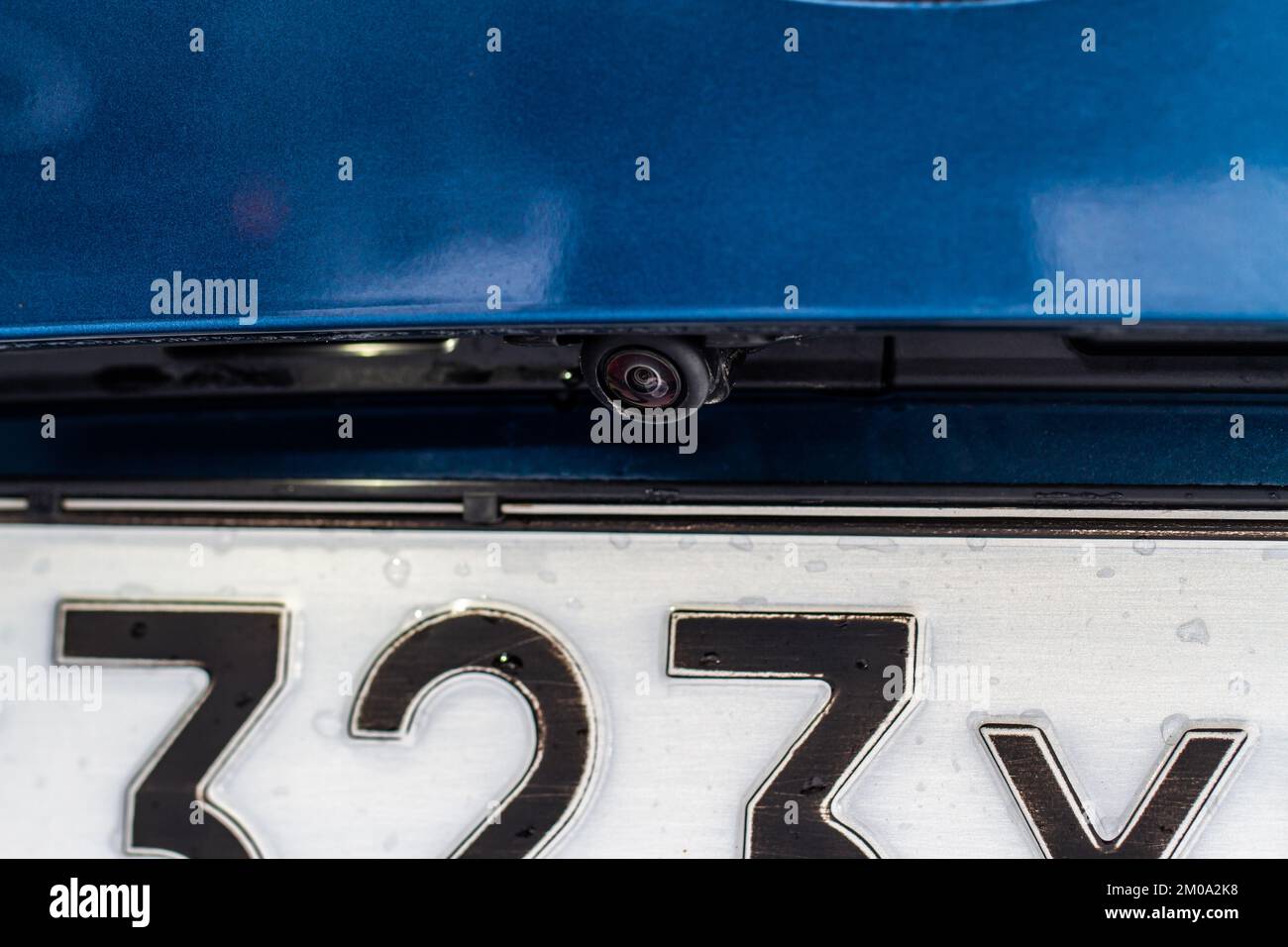 Close up view of front parking assist video camera on the car. Front ...