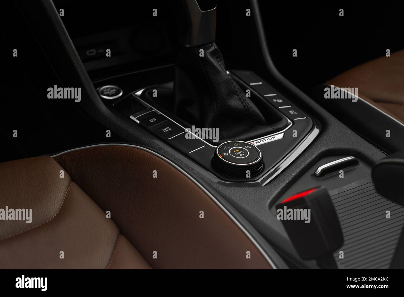 Drive selector button. Car interior, offroad drive controller closeup ...