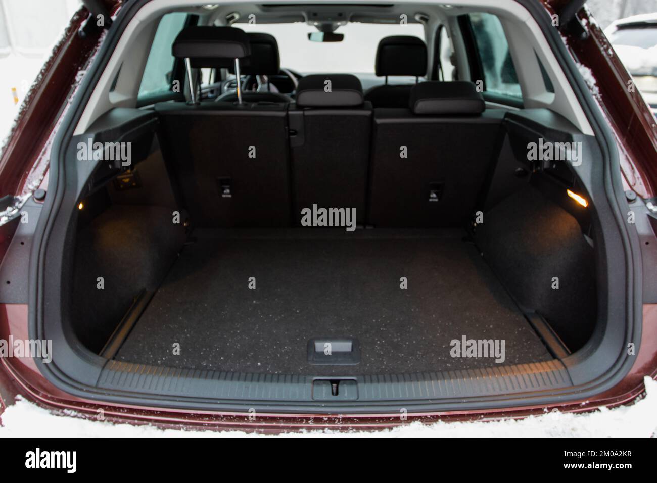 Huge, clean and empty car trunk in interior of compact suv. Rear view ...