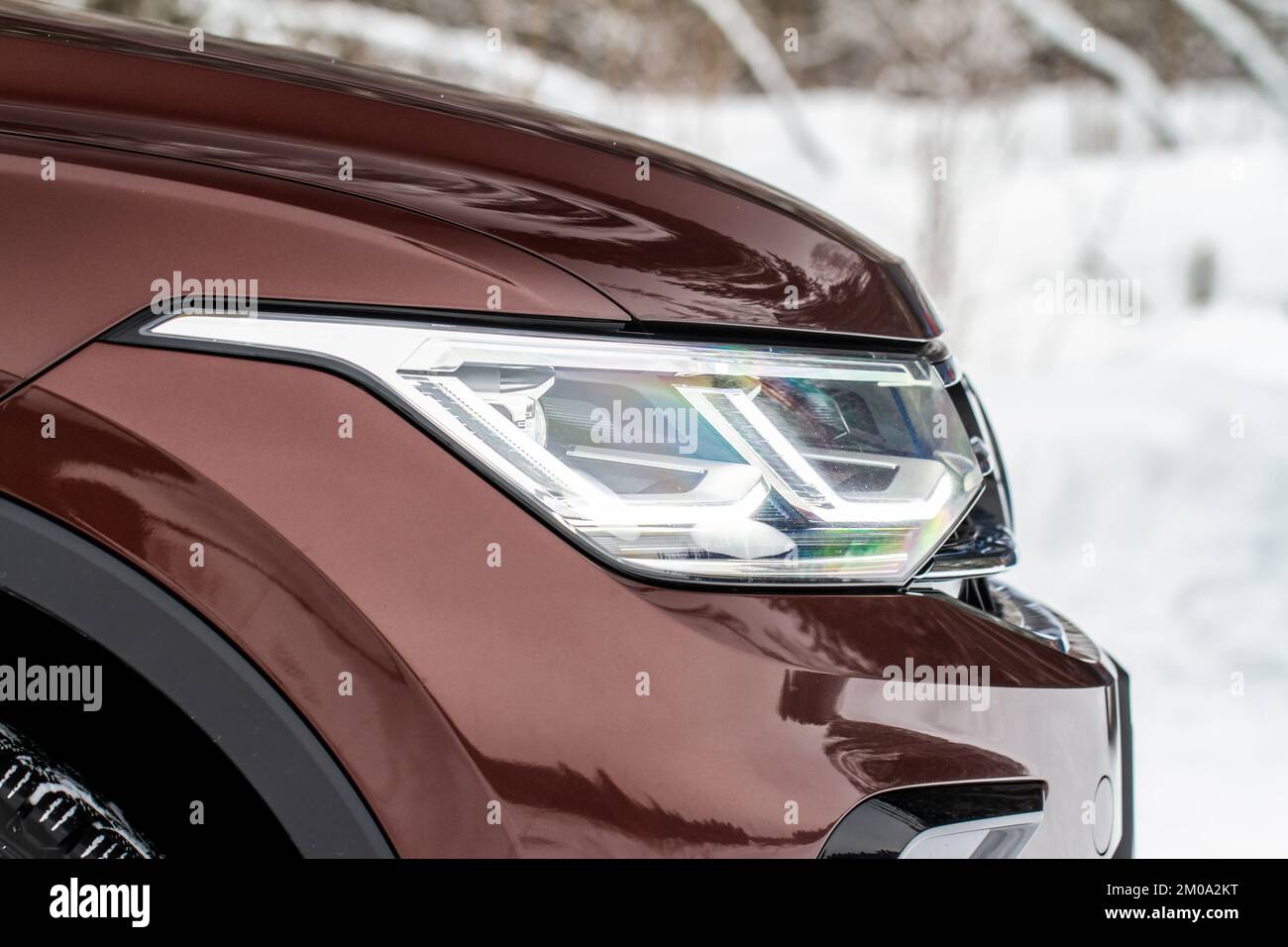 Headlight lamp of new cars. Close up detail on one of the LED ...