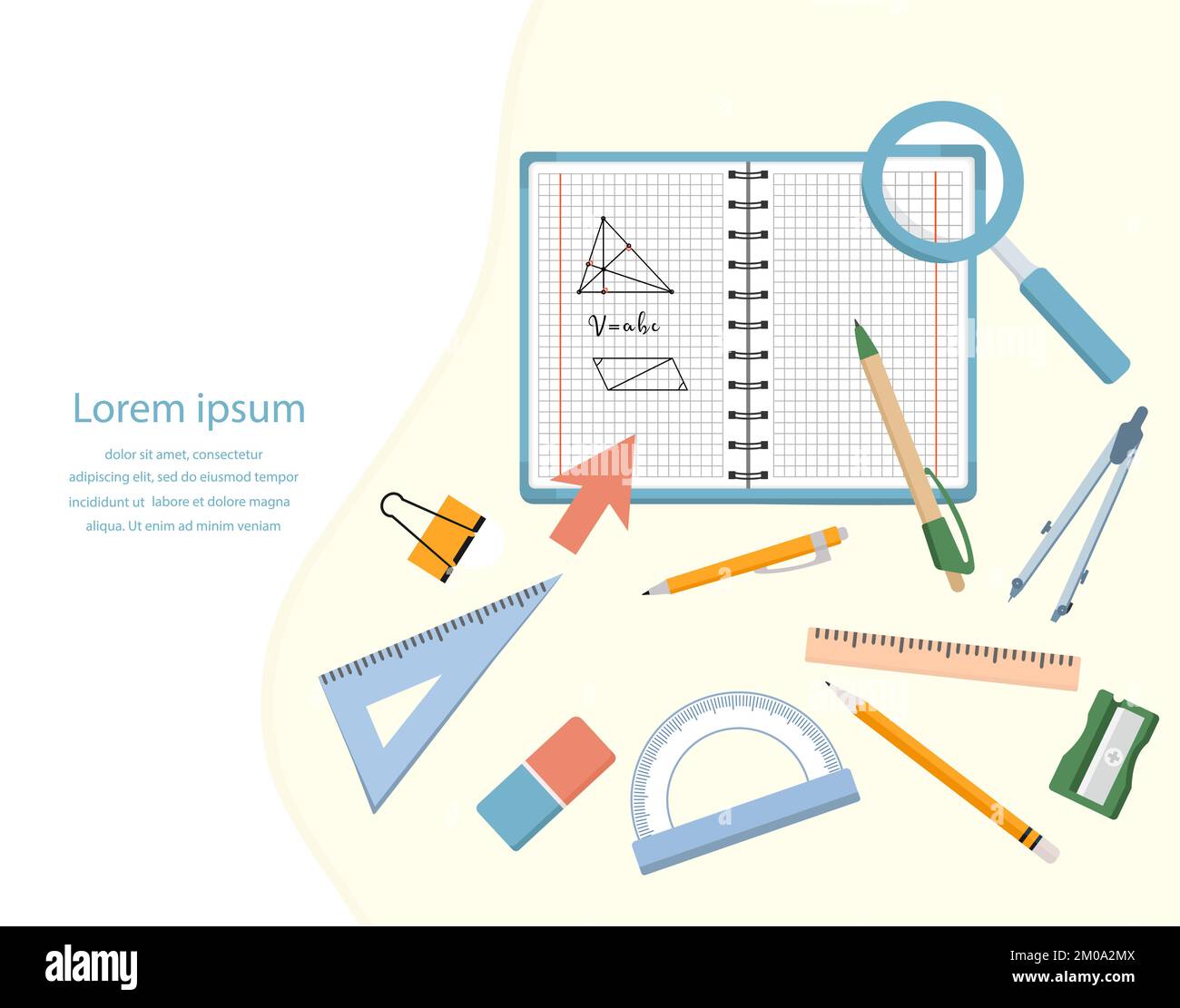 Vector illustration Set of stationery items for school. Goods for ...