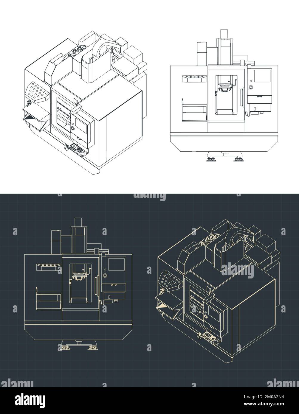 Stylized vector illustration of blueprints of automatic CNC milling machine Stock Vector Image ...