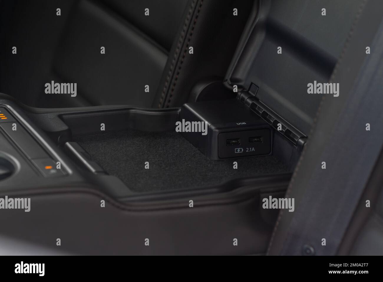 USB port in the car panel close up. Car interior detail. Car usb ...