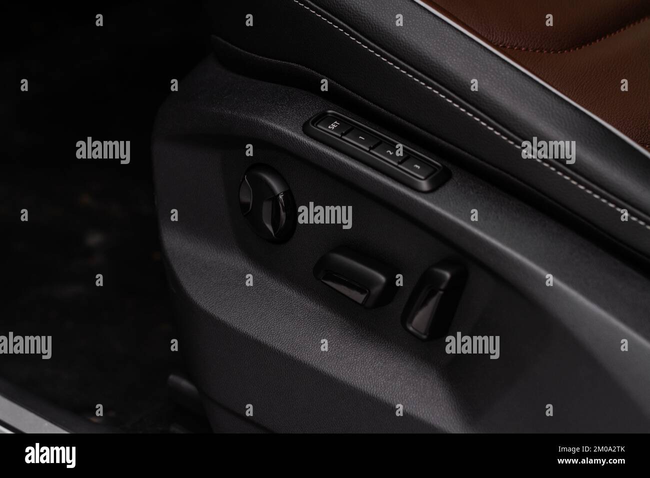 Electric car seat adjustment control panel close up view. Adjustable ...