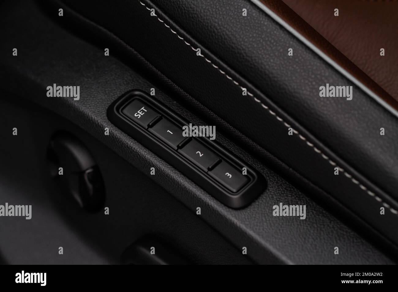 Electric car seat adjustment control panel close up view. Adjustable ...