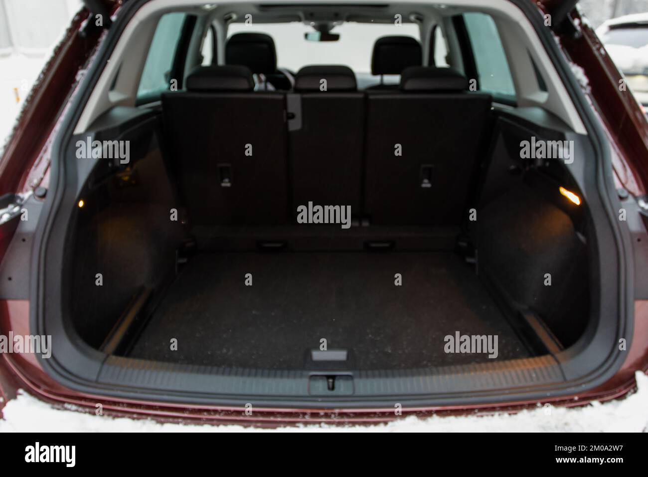 Huge, clean and empty car trunk in interior of compact suv. Rear view ...