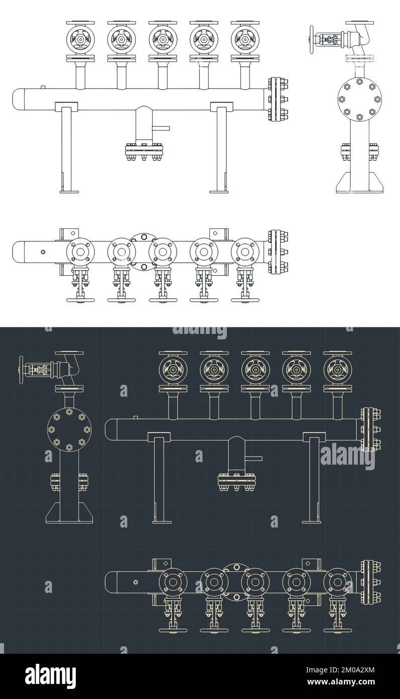 Stylized vector illustration of blueprints of steam header Stock Vector ...