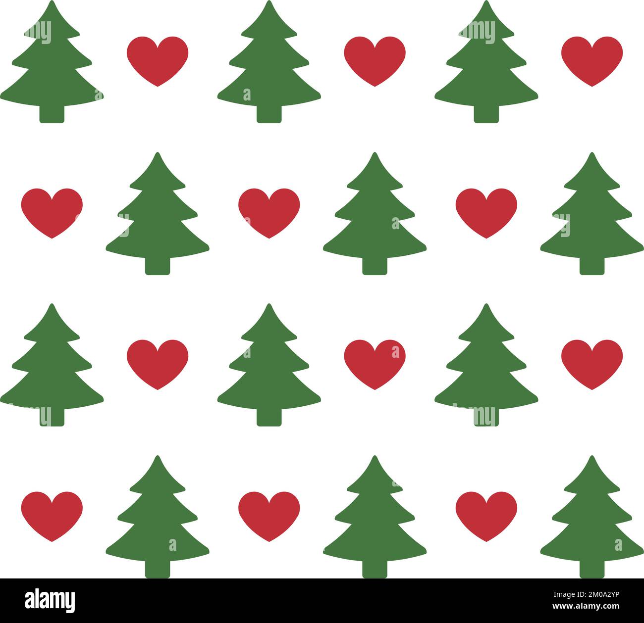 Vector seamless pattern of flat spruce tree and hearts isolated on ...