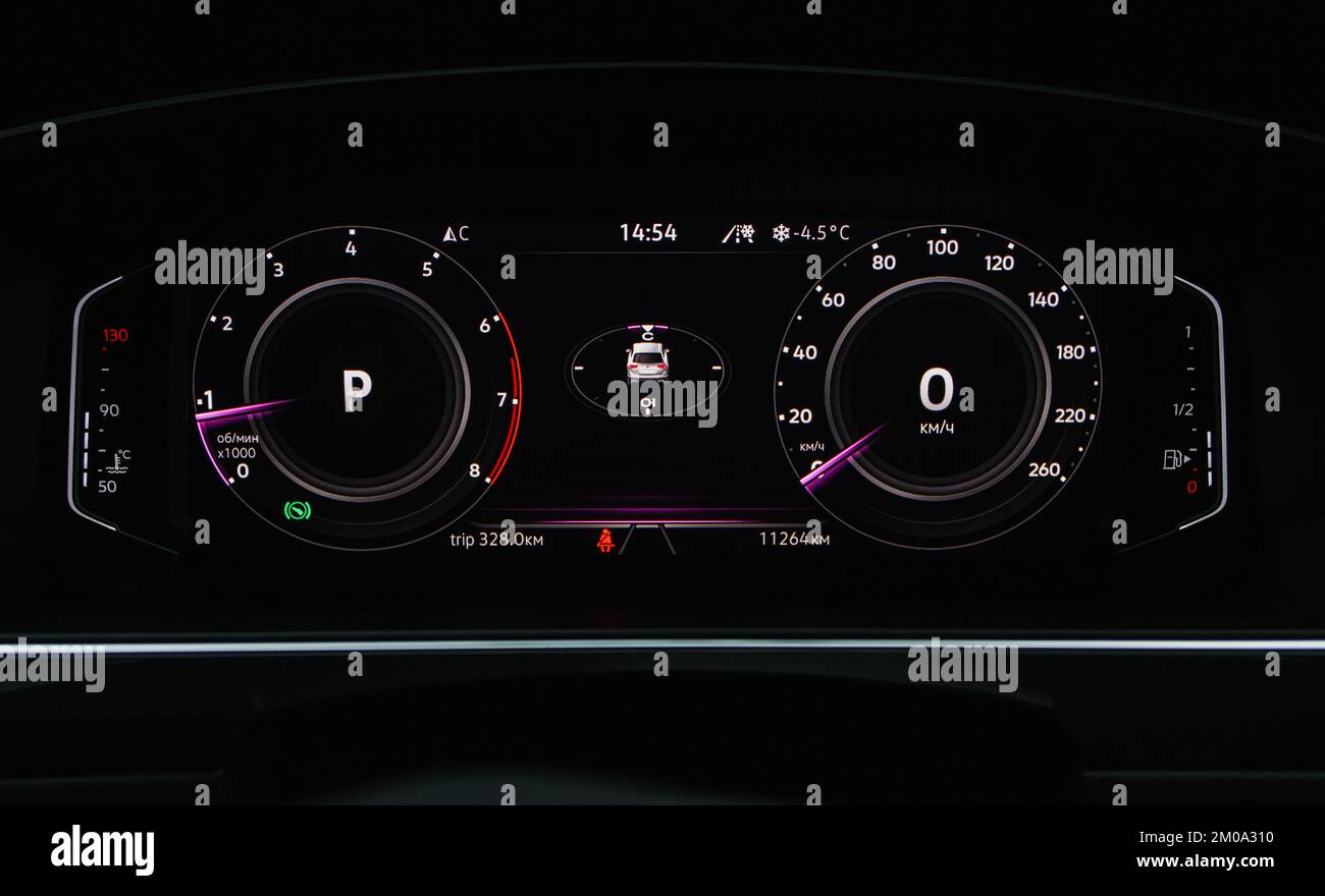 Сompass on the digital dashboard of modern car. Modern digital car ...