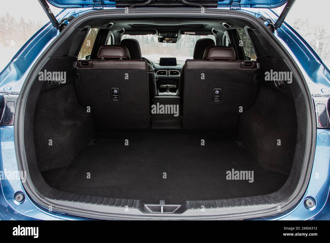 Huge, clean and empty car trunk in interior of compact suv. Rear view ...