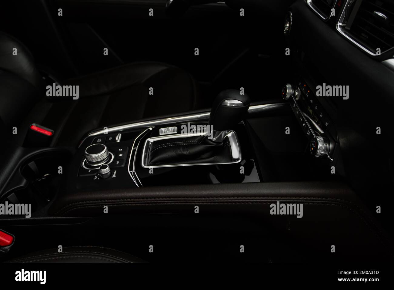 Modern automatic gearbox. Close up of the gearbox transmission handle ...