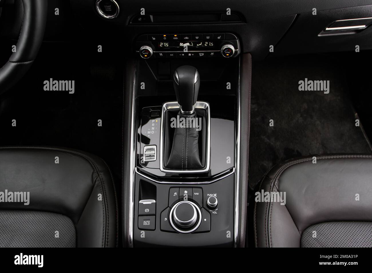 Modern automatic gearbox. Close up of the gearbox transmission handle ...
