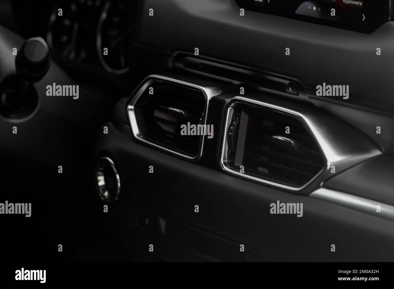 Car air conditioning close up view. The air conditioner flow inside the ...