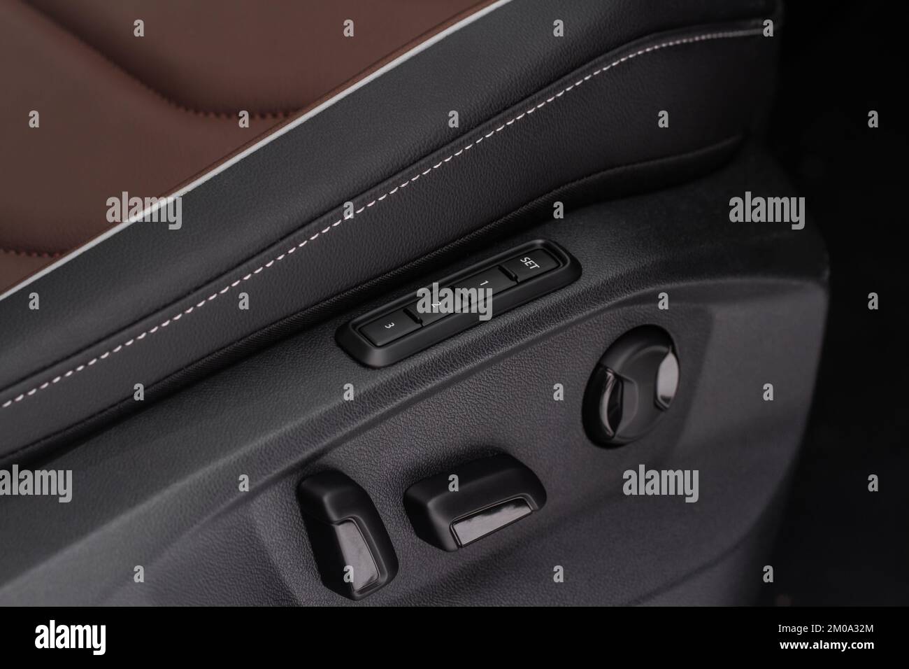 Electric car seat adjustment control panel close up view. Adjustable ...