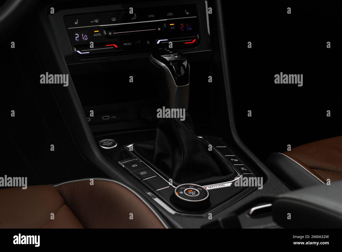 Modern automatic gearbox. Close up of the gearbox transmission handle ...