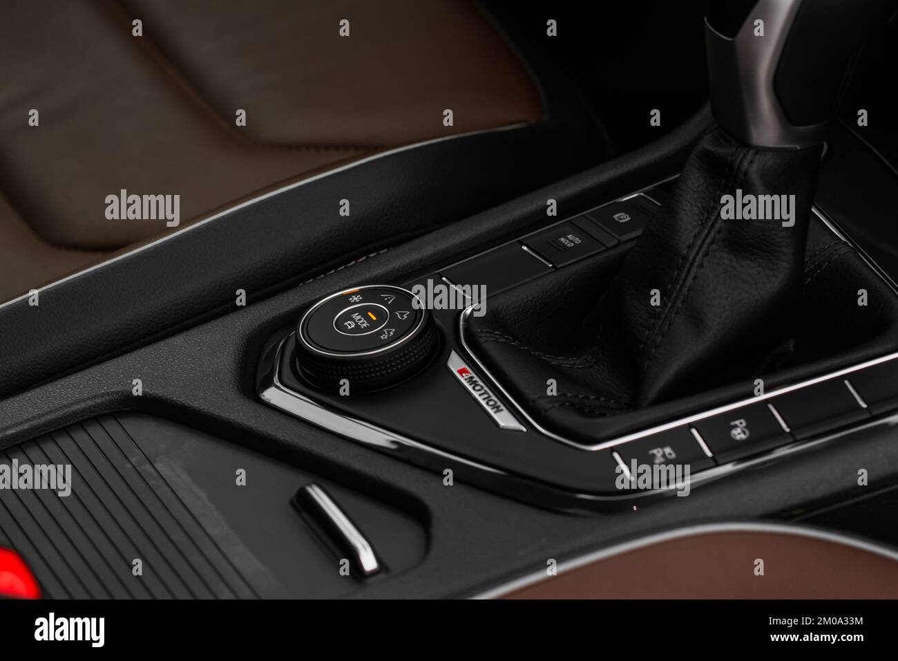 Drive selector button. Car interior, offroad drive controller closeup ...
