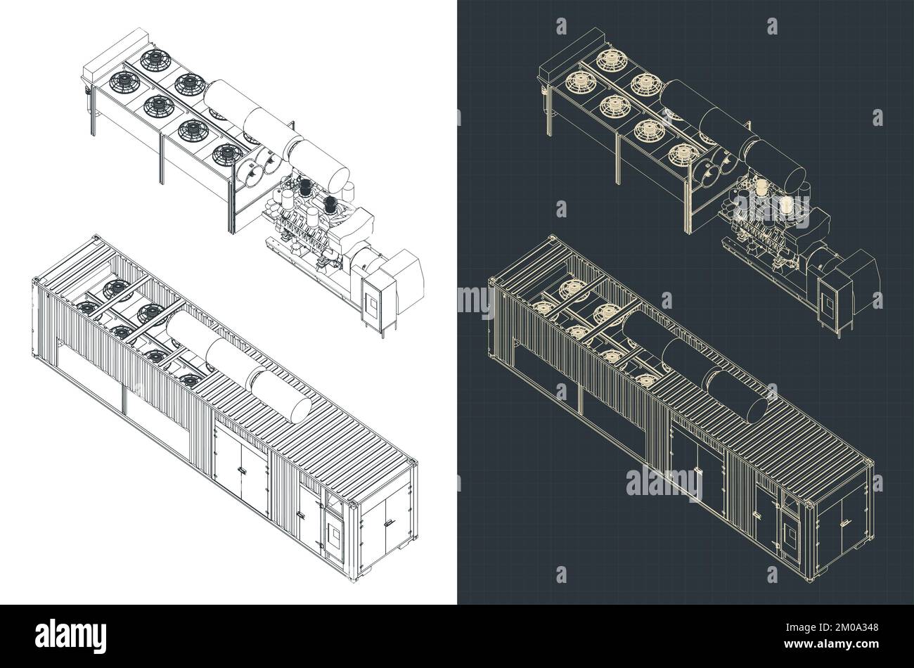 Isometric blueprints of container type generator structure Stock Vector ...