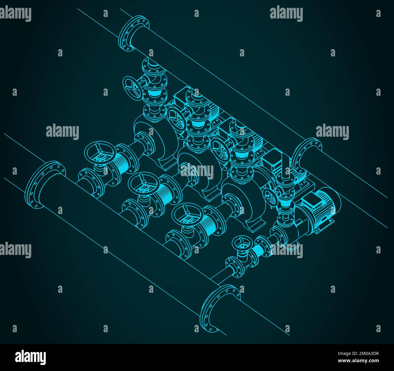 Stylized vector illustration of blueprints of pump station Stock Vector ...
