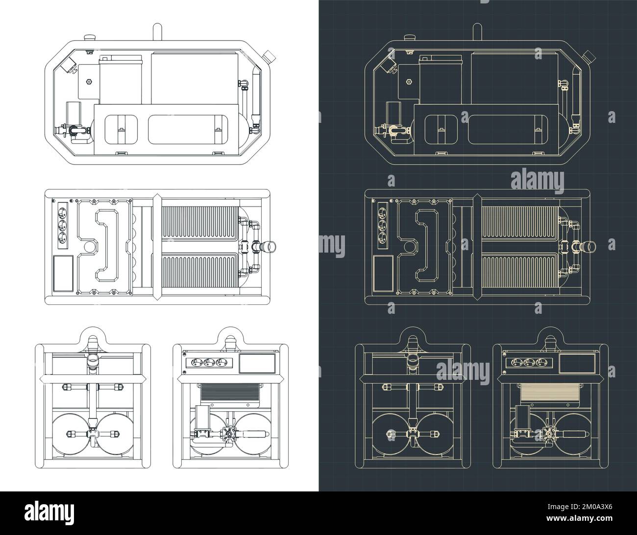 Stylized vector illustration of blueprints of mobile power generator ...