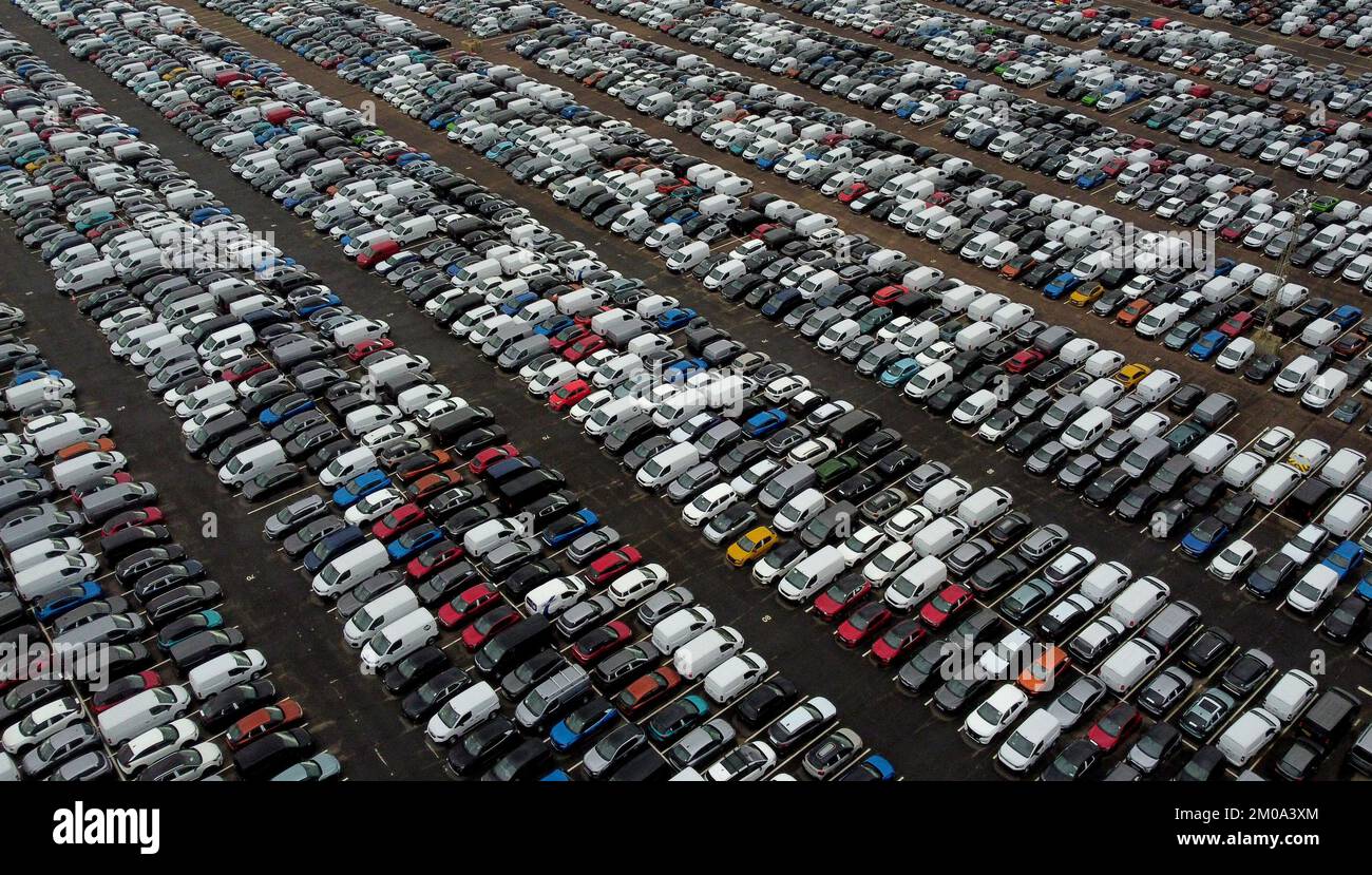 A view of new cars in a dockside compound in Sheerness, Kent, as the UK ...