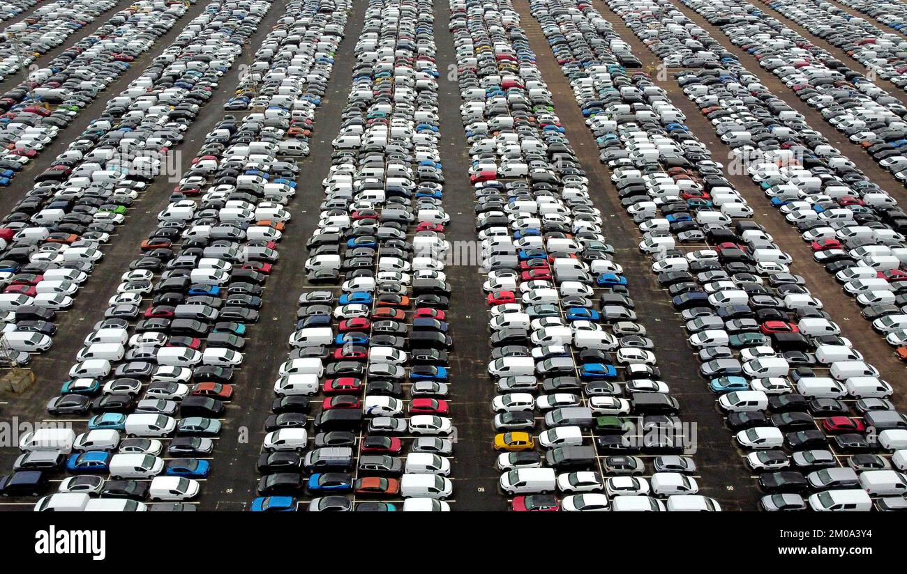 A view of new cars in a dockside compound in Sheerness, Kent, as the UK ...