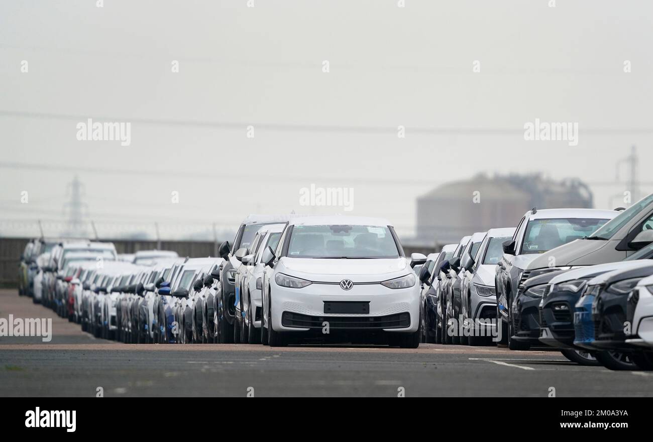 A view of new cars in a dockside compound in Sheerness, Kent, as the UK ...