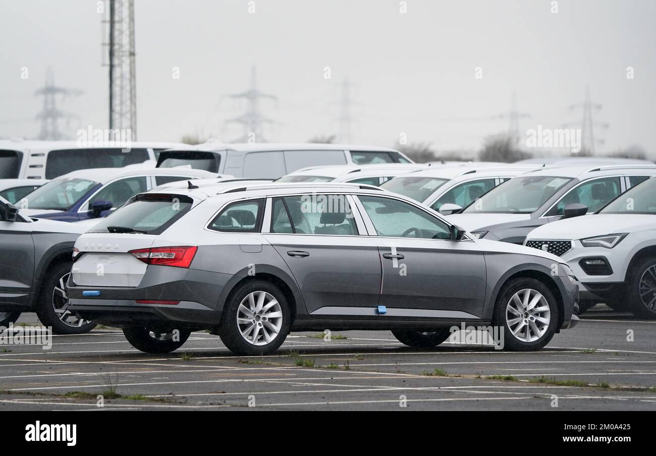 A view of new cars in a dockside compound in Sheerness, Kent, as the UK ...
