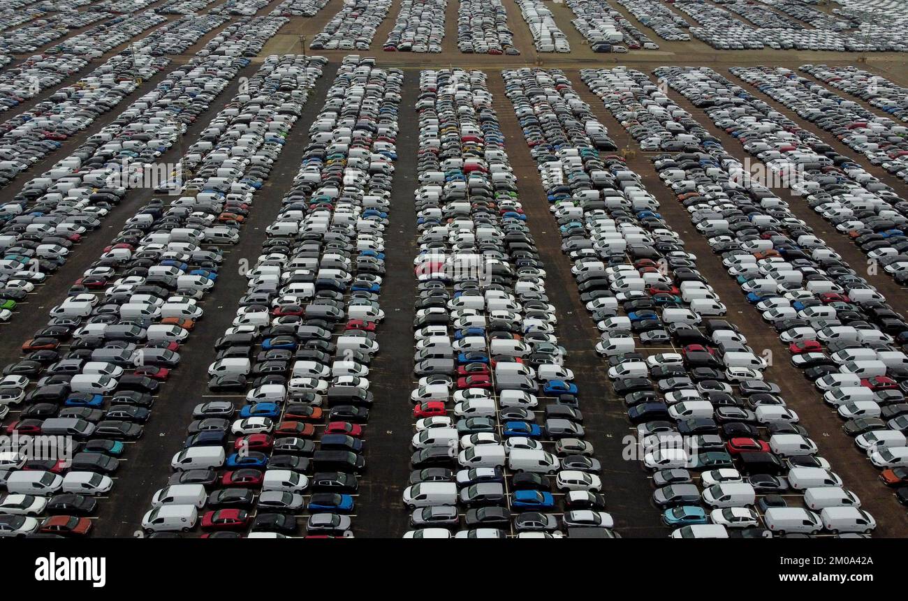 A view of new cars in a dockside compound in Sheerness, Kent, as the UK ...