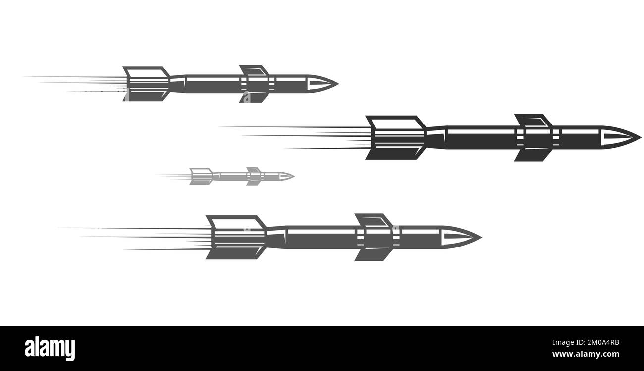 Launch of military rocket, ballistic missile in flight, mass ...