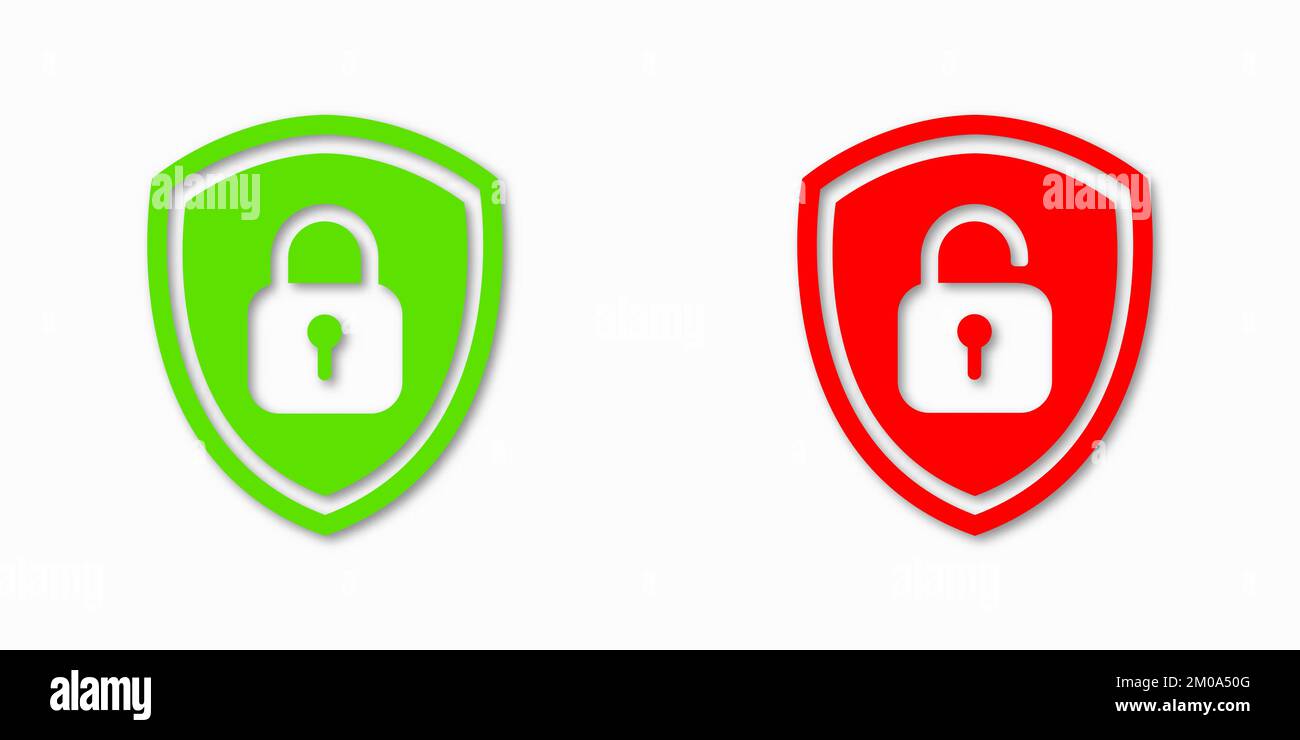 Set of Shield Lock and Unlock Icon. Symbol padlock. Vector sign ...