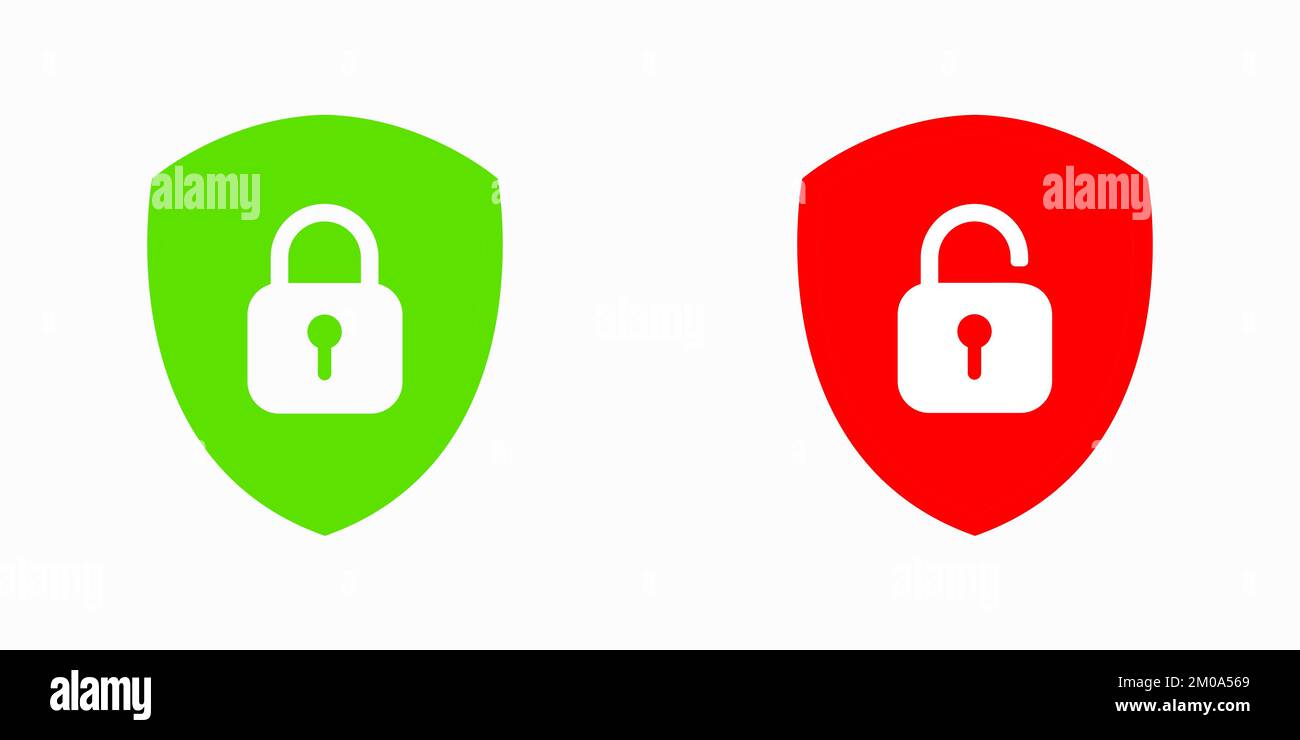 Set of Shield Lock and Unlock Icon. Symbol padlock. Vector sign ...