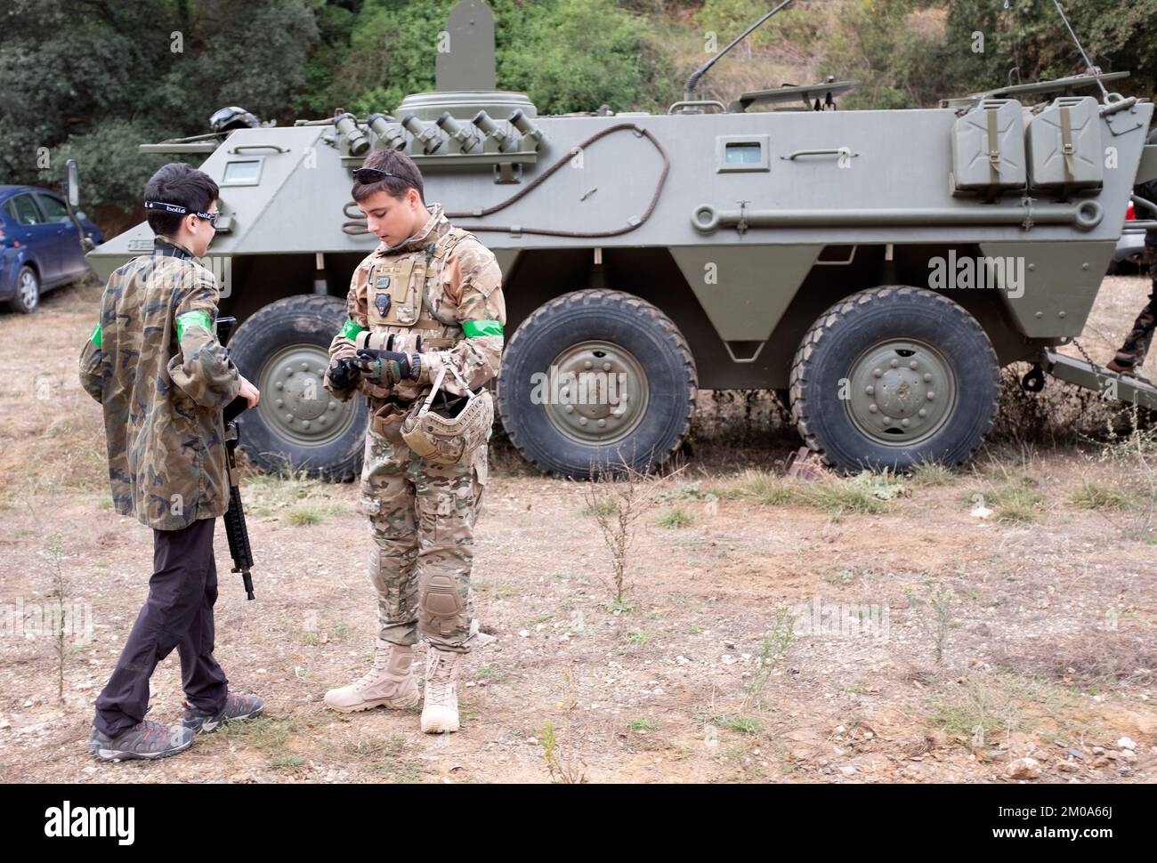 Barcelona, Spain - October 20, 2019: Airsoft game with BMR, (Medium ...
