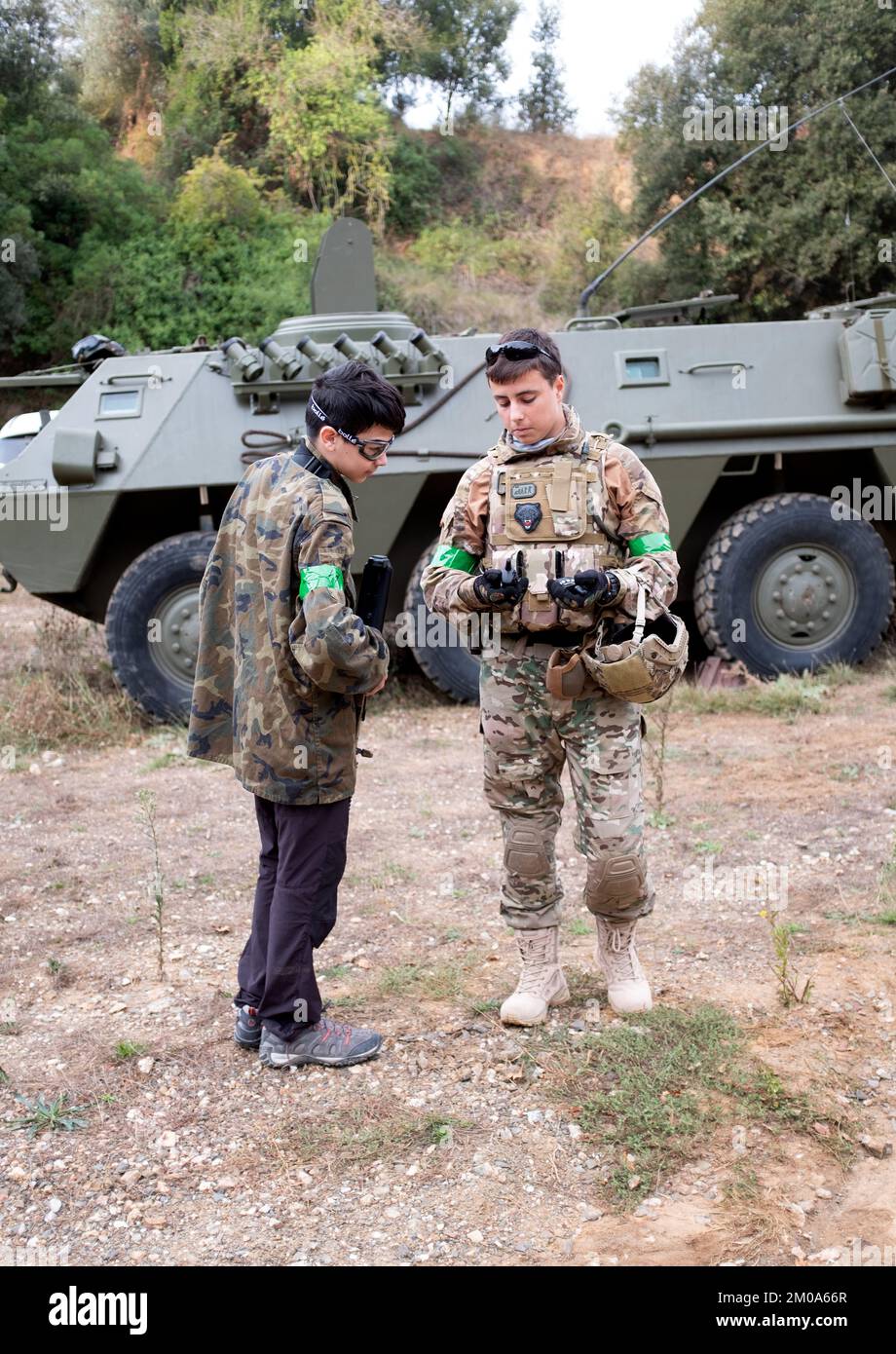 Barcelona, Spain - October 20, 2019: Airsoft game with BMR, (Medium ...