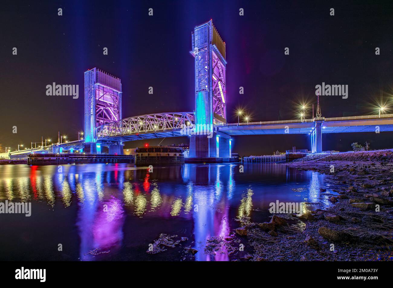 The Fore River Bridge at night in Quincy, Massachusetts Stock Photo - Alamy