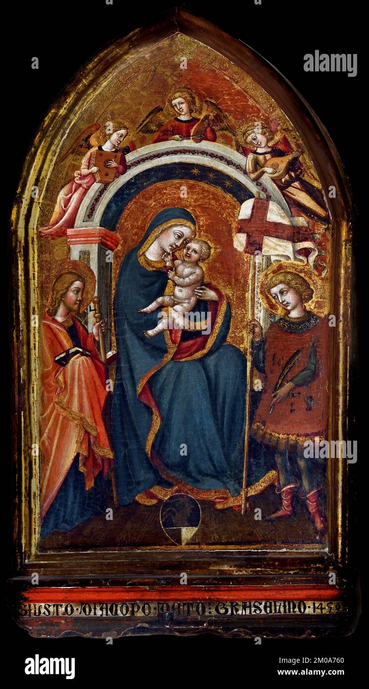 Virgin and Child between saints Victor and Jacob. 1450. by Priamo della Quercia (1400–1467 ...
