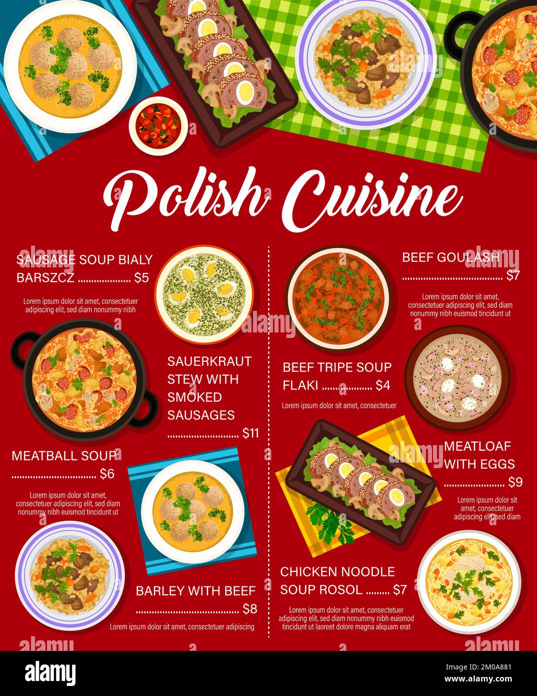 Polish cuisine menu, restaurant lunch or dinner dishes, vector food of ...