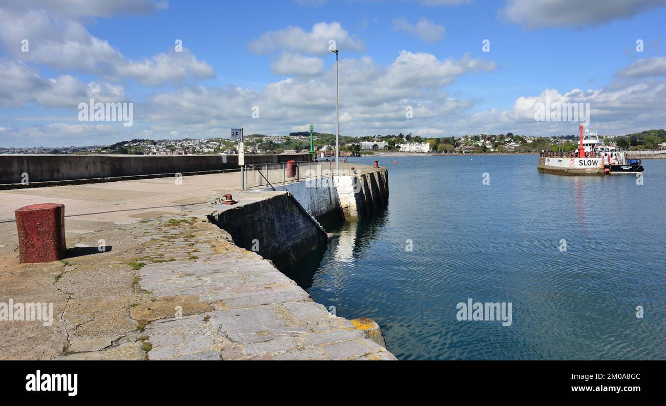 The entrance to Torquay harbour, South Devon, seen from the outer ...