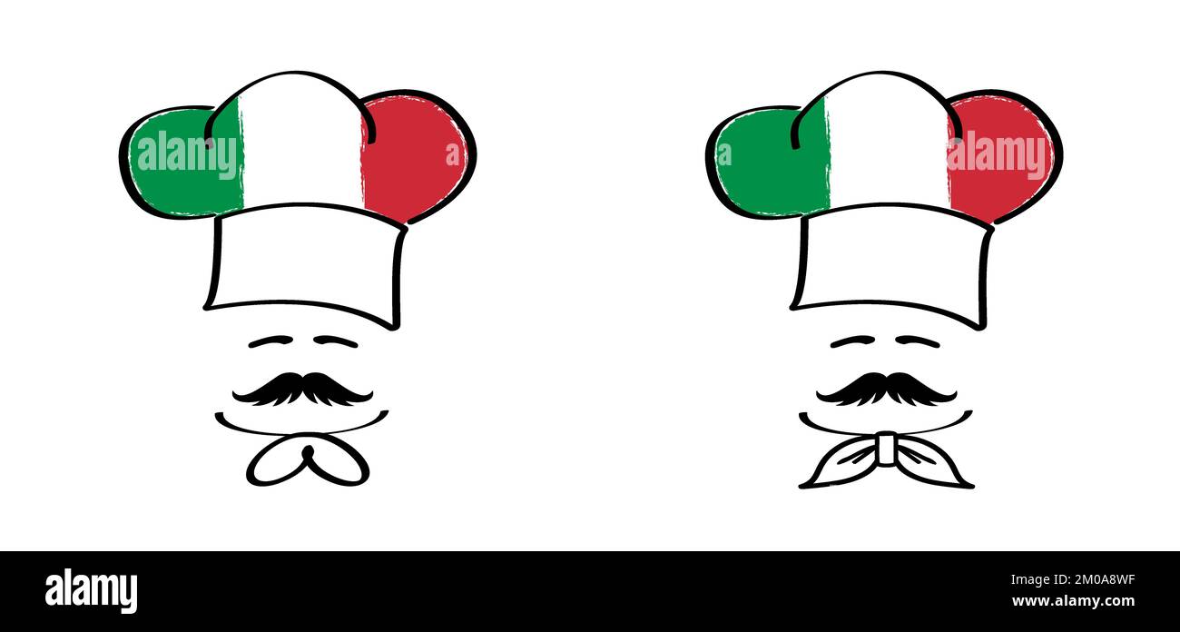 Cartoon chef cap with mustache and Italy flag. Chef hat or cap. Kitchen ...