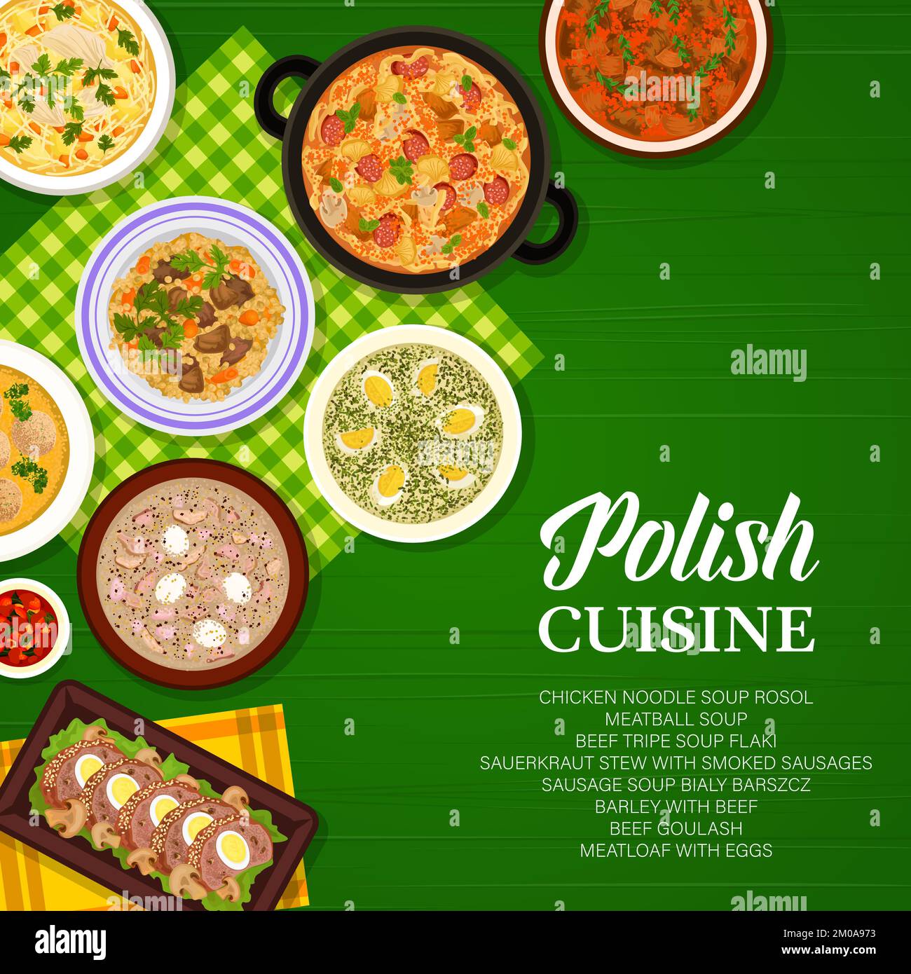 Polish cuisine menu cover with food dishes, Poland restaurant lunch and ...