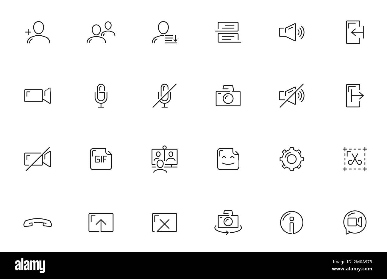 Videocall icons of conference video call interface menu, online chat UI ...