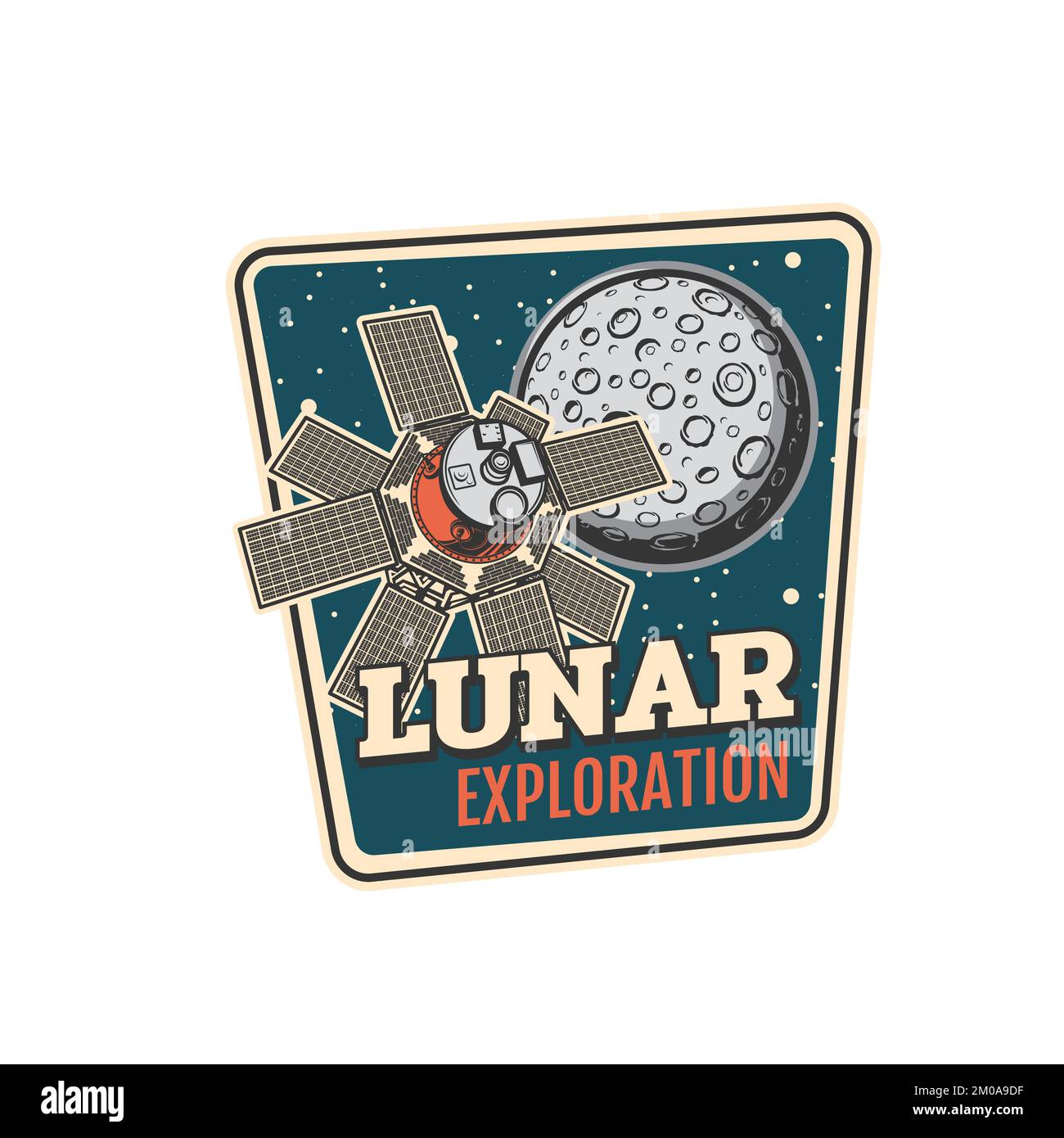 Lunar exploration icon of vector satellite floating in space of galaxy ...