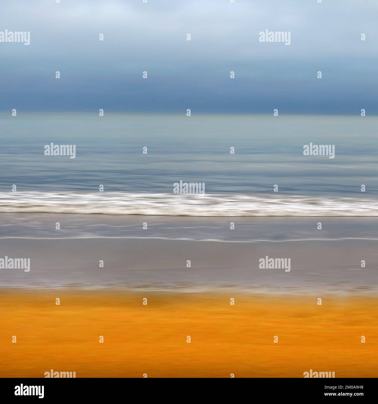 Sea shore with gentle waves and patterns of sea surf and tidal flow at ...