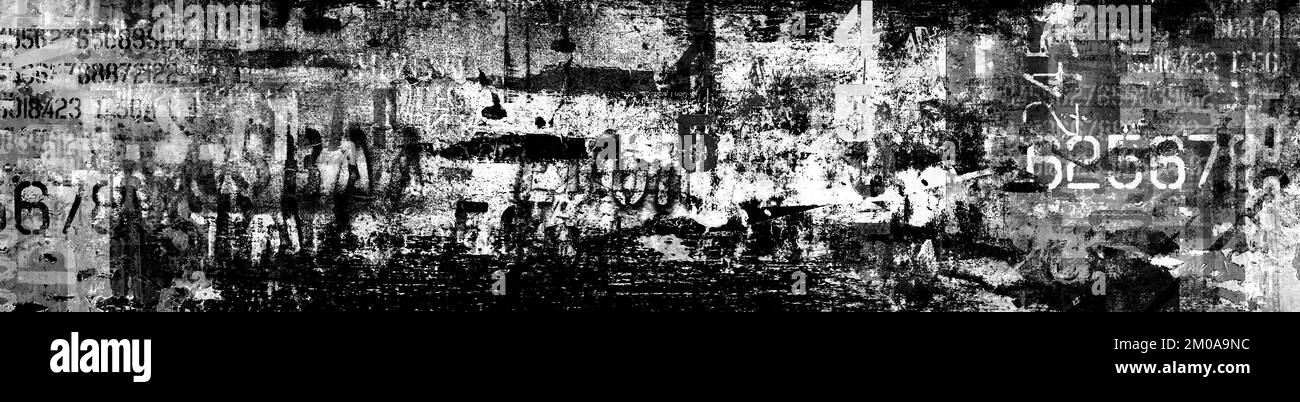 Abstract grunge lettering wide background. Drawing on old grungy framed ...