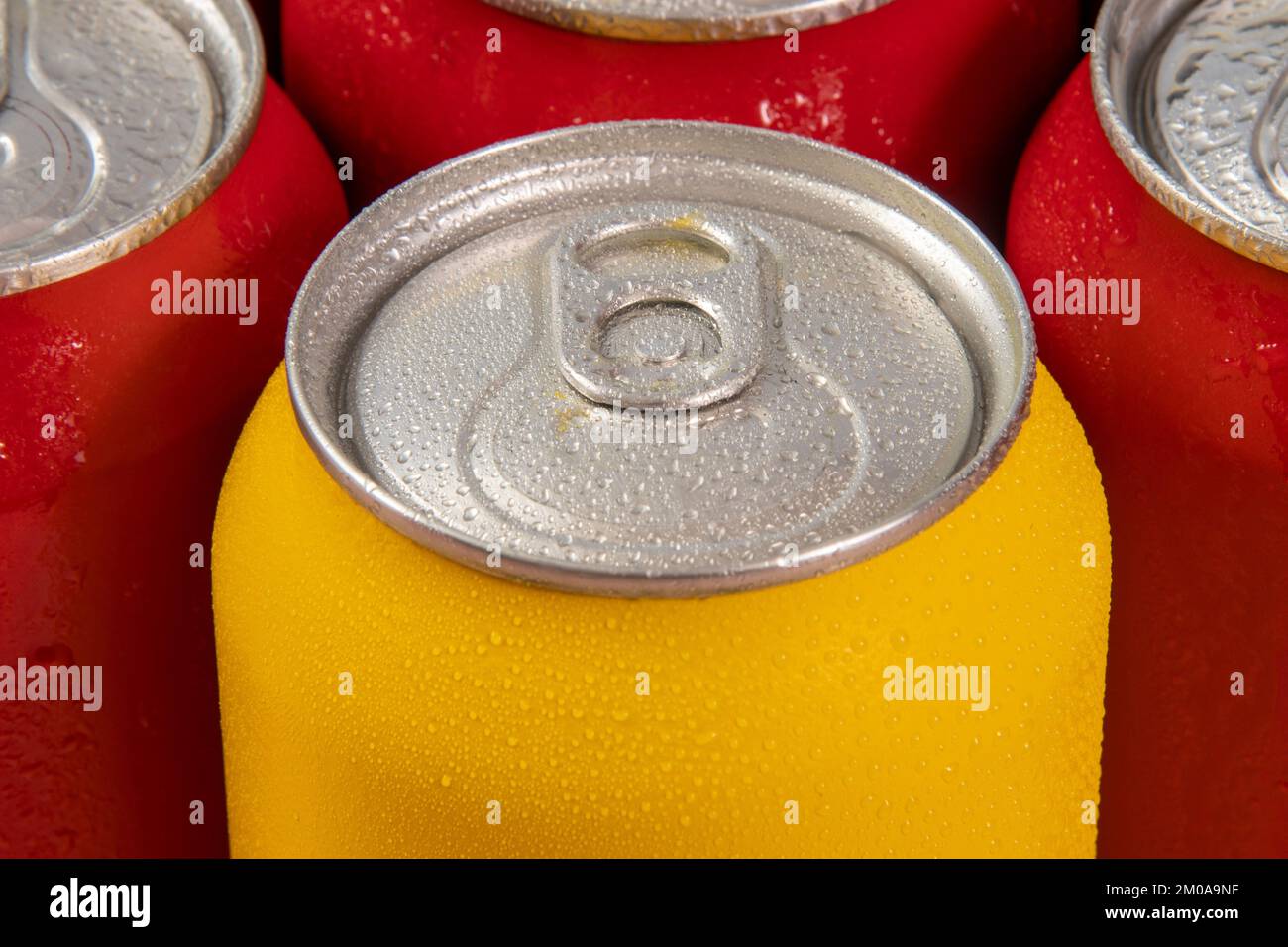 Group of aluminum soda cans, chilled, frozen and with water drops Stock ...