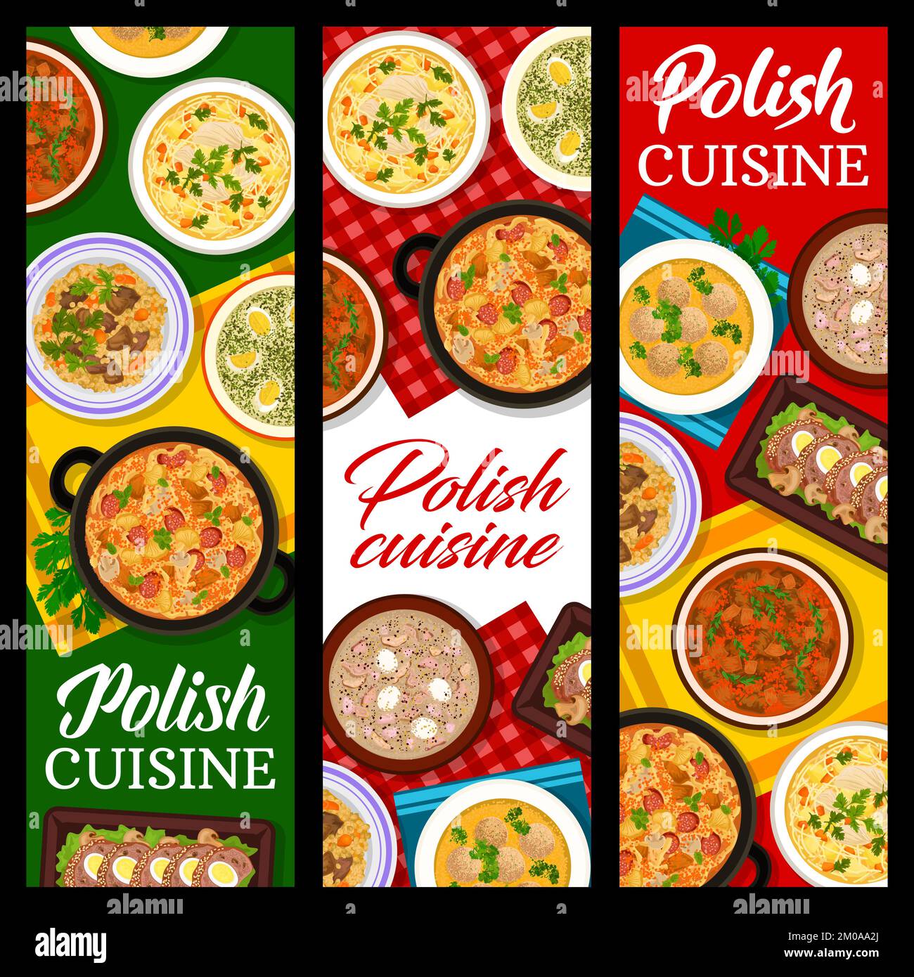Polish cuisine banners, Poland food menu and restaurant dishes, vector ...