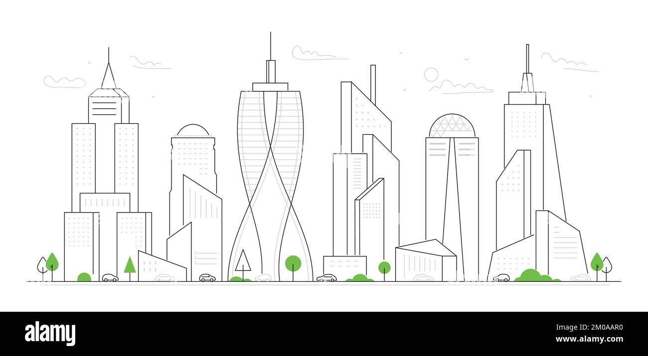 Urban architecture - modern thin line design style vector illustration ...