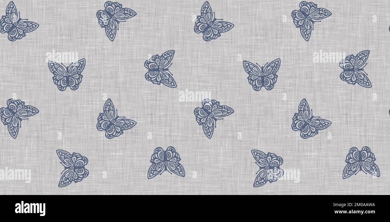 Farmhouse blue butterfly seamless border. Rustic French wildlife for ...