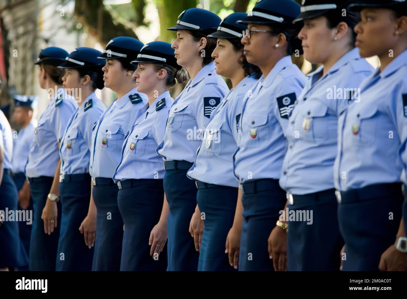 A female soldier line up at a military parade in celebration of Brazil ...