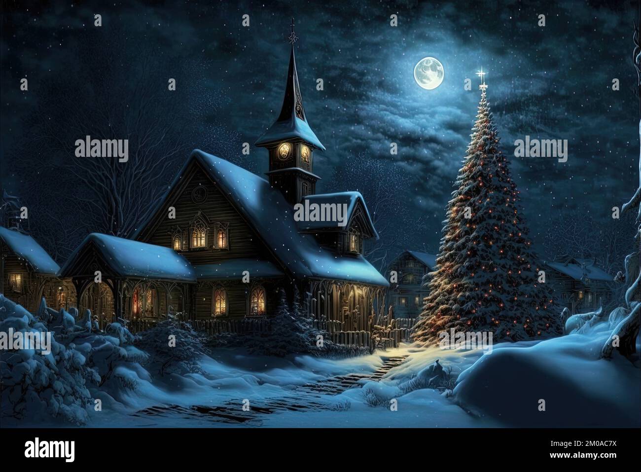 Christmas winter scene painting hi-res stock photography and images - Alamy