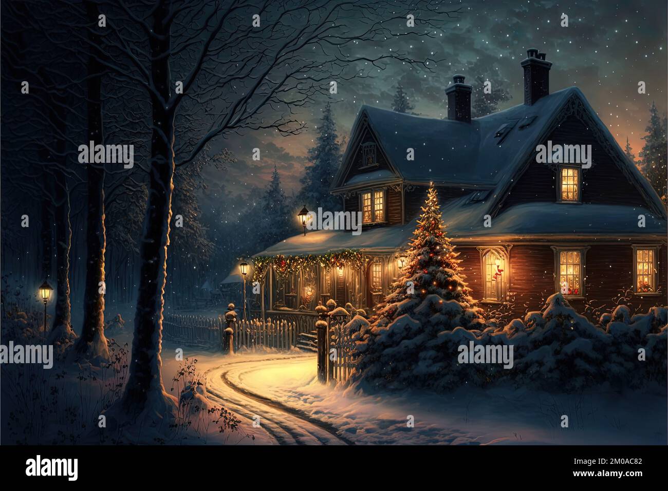 Christmas winter scene painting hi-res stock photography and images - Alamy